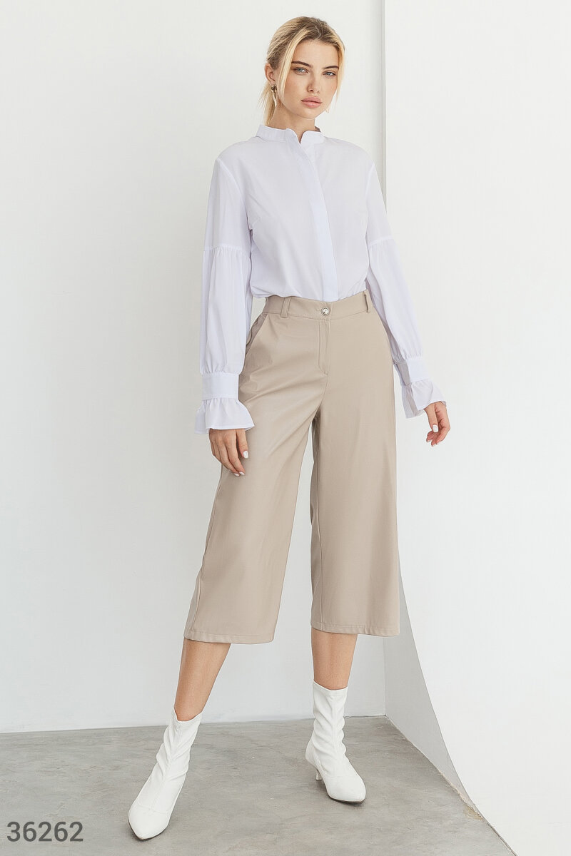 Бежеві кюлоти зі штучної шкіри (арт. 36262) ♡ інтернет-магазин Gepur