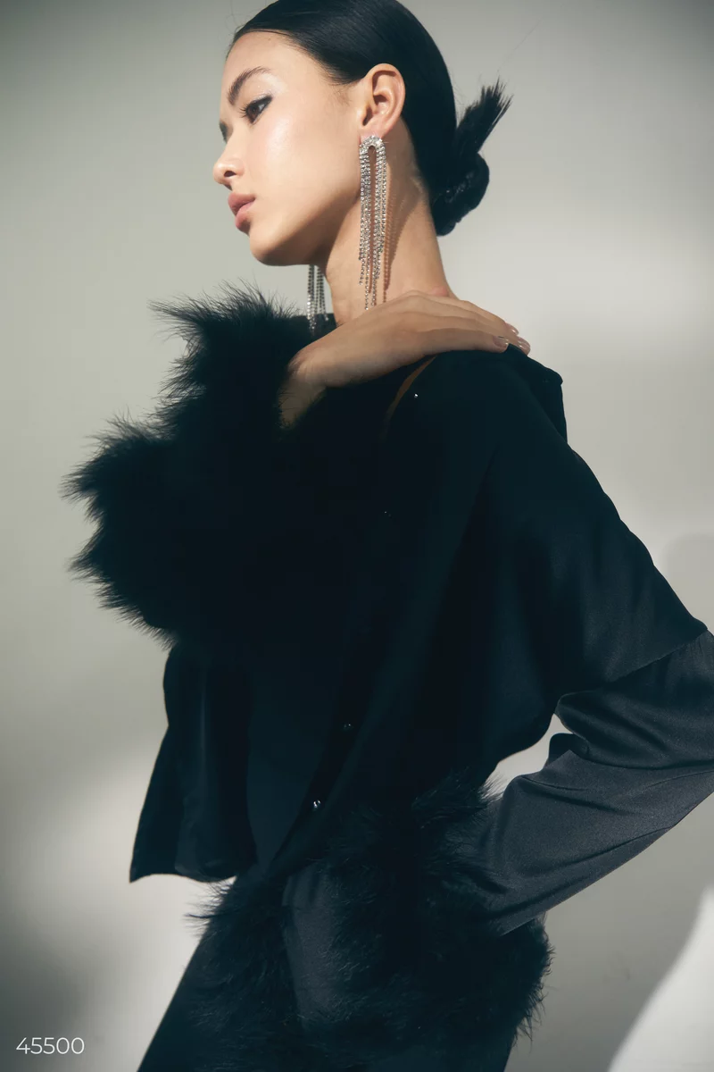 Чорна шовкова блуза з пірям арт 45500 ♡ інтернет магазин Gepur